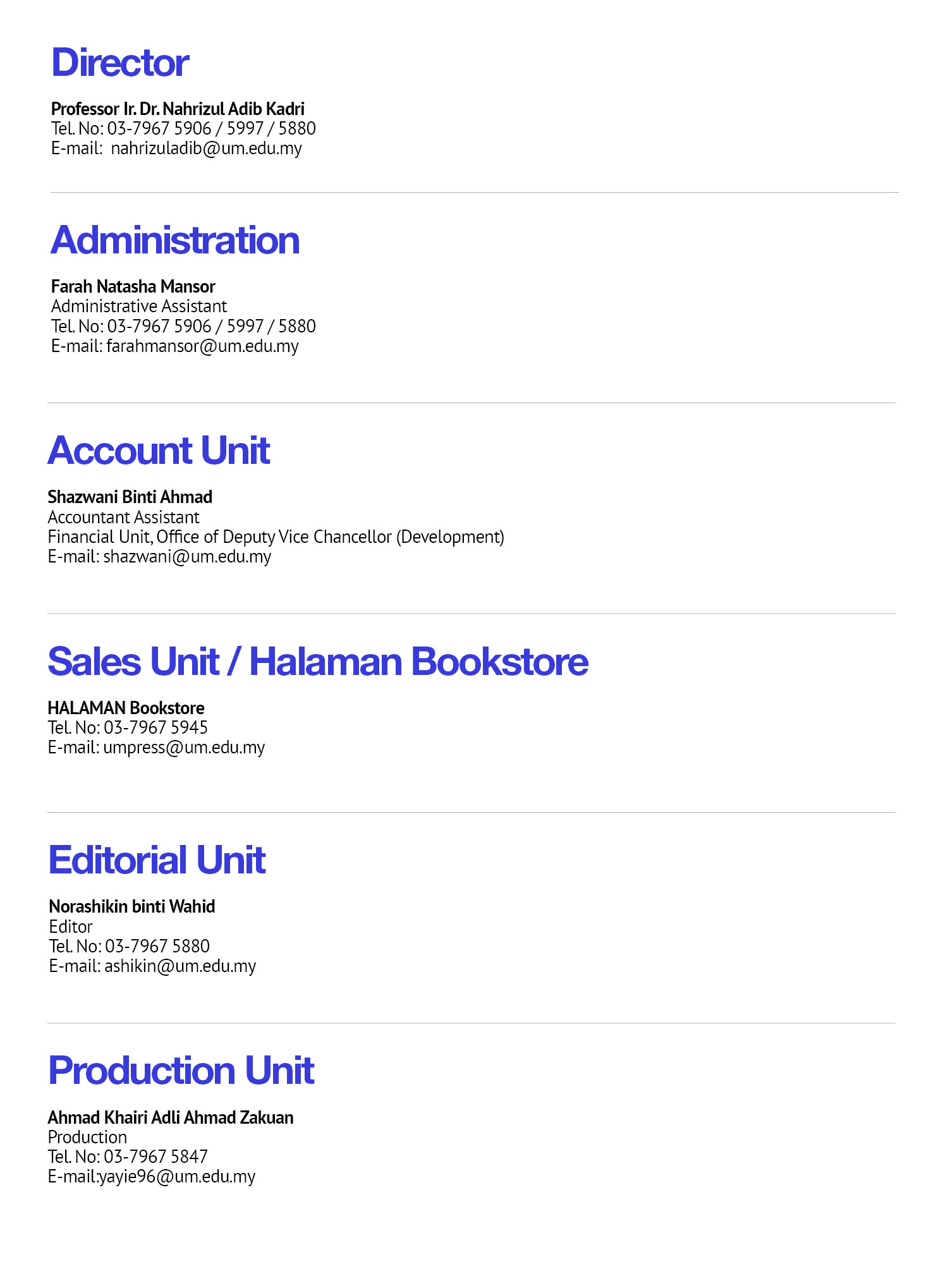 Staff Directory